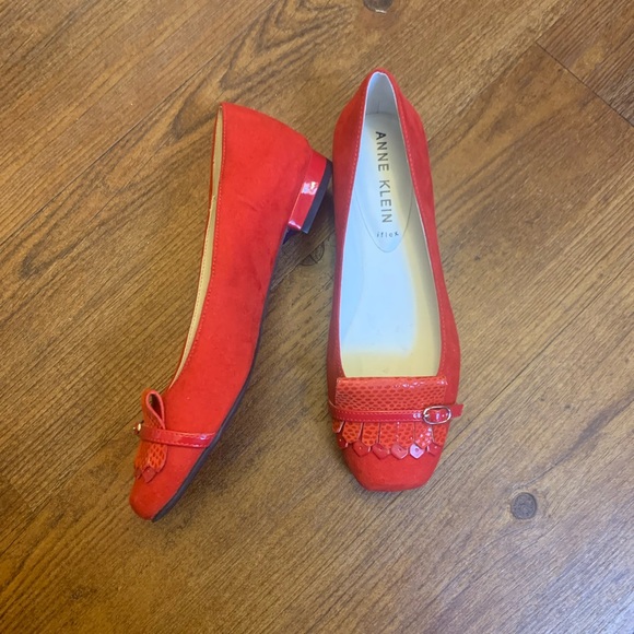Anne Klein | Shoes | Anne Klein 65 Red Flats Suede Ballet Flats Front ...